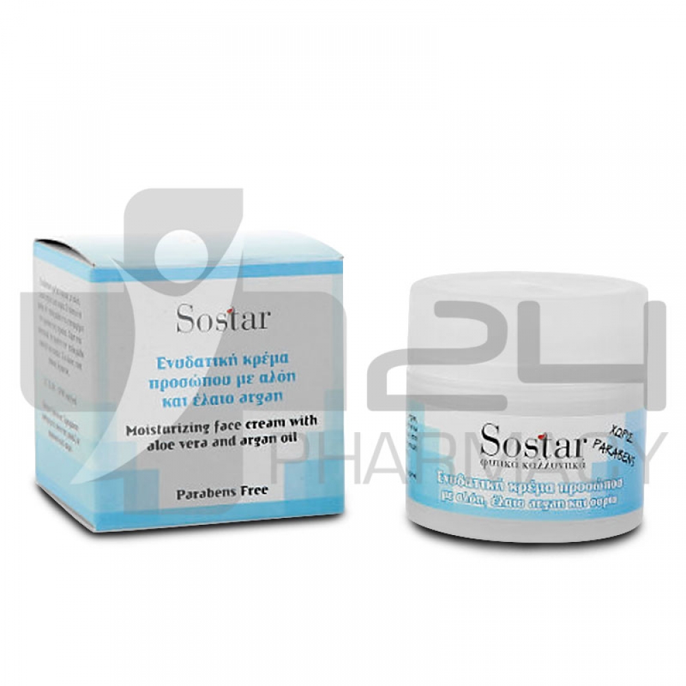 SOSTAR ΕΝΥΔΑΤΙΚΗ ΚΡΕΜΑ ΠΡΟΣΩΠΟΥ ΜΕ ΑΛΟΗ & ΕΛΑΙΟ ARGAN 50ML | 24pharmacy.gr